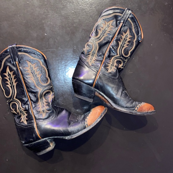 Shoes | Vintage Tony Lama Leather Wing Tip Cowboy Boots Style 6814 Side ...